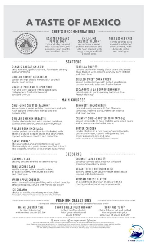 Royal Caribbean Icon Of The Seas Main Dining Room Menus