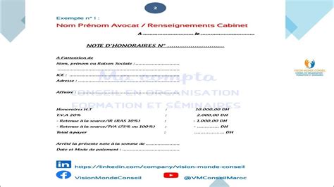 Exemples De Note Dhonoraires Davocat Au Maroc Avec Retenue à La