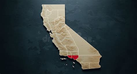 California Map With Highlighted Area On Dark Background Stock