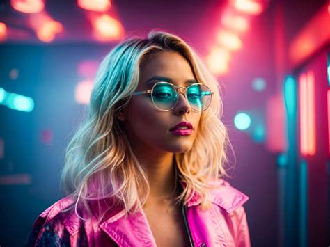 Premium Photo Portrait Of A Stylish Young Girl Model With Colored Glasses