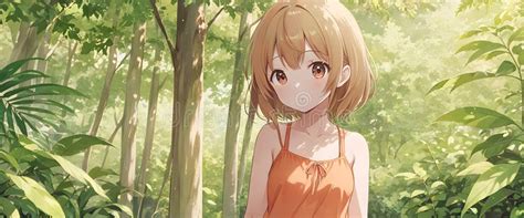 Beautiful Blonde With Short Hair In The Forest Anime Manga Hentai Stock