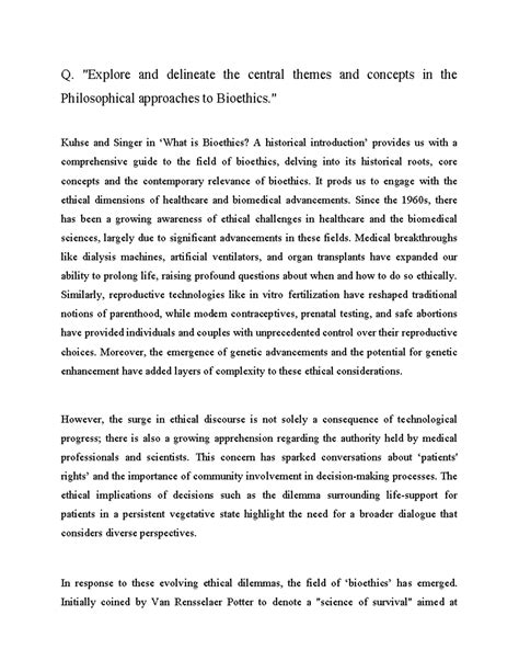 Bioethics Project Q Explore And Delineate The Central Themes And