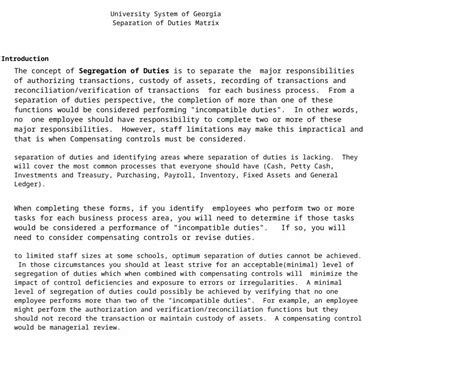 Xls Segregation Of Duties Matrix Dokumentips