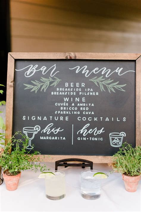 Chalkboard Bar Menu With Signature Cocktails Bridal Bliss Portland