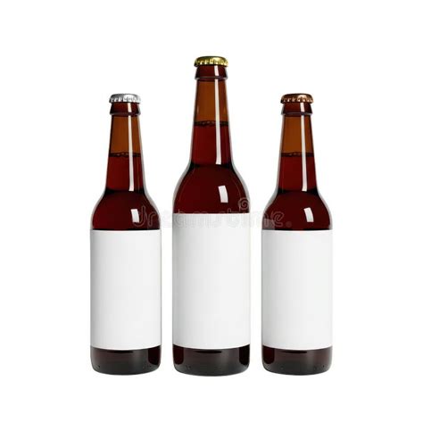 Three Empty Brown Glass Bottles With White Labels Ready For Custom
