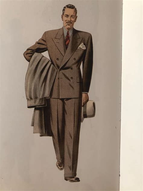 1950s Fashion Print Men In Suits Mens Fashion Illustration Vintage