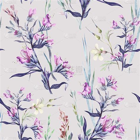 蓝草花无缝模式。