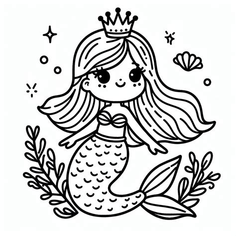 בת ים עם כתר לצביעה דף צביעה להדפסה יויו