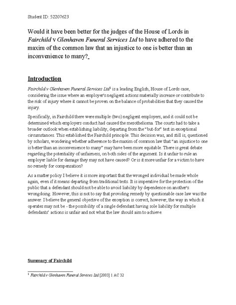 Factual Causation Essay Would It Have Been Better For The Judges Of