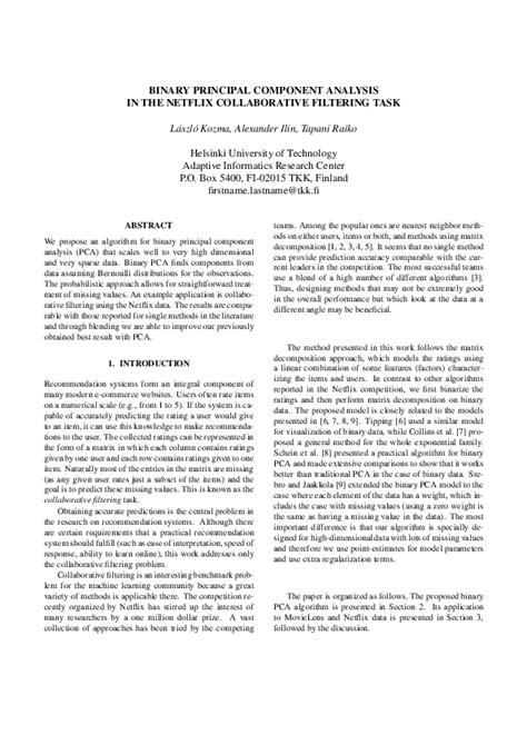 Pdf Binary Principal Component Analysis In The Netflix Collaborative Filtering Task