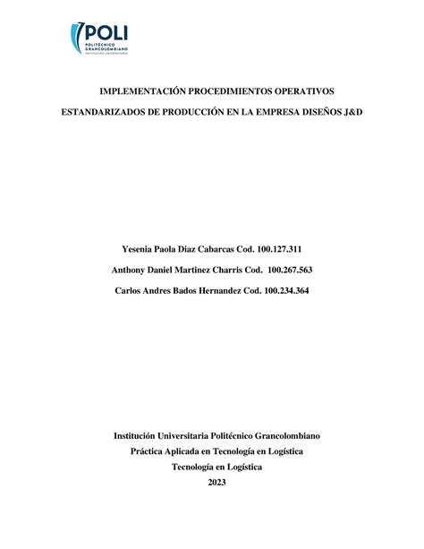 Tercera Entrega Practica Aplicada ImplementaciÓn Procedimientos Operativos Estandarizados De
