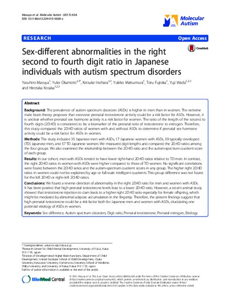 Sex Different Abnormalities In The Right Second To Fourth Digit Ratio In Japanese Individuals