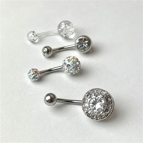 Clear Aurora Gem Uv Glow Disco Belly Ring Set Of 4 Belly Rings Belly