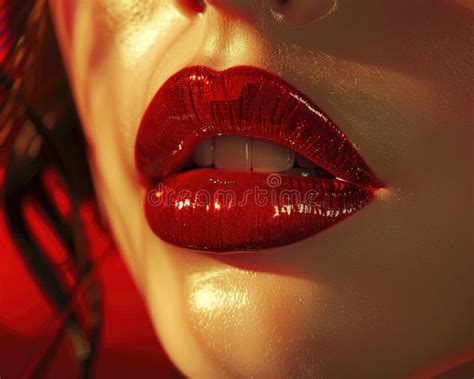 Close Up Of Glossy Red Lips With Sensual Expression Generative Ai
