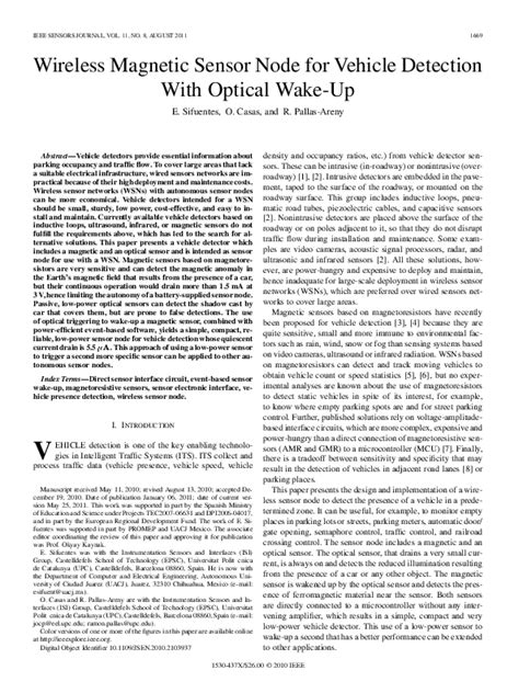 Pdf Wireless Magnetic Sensor Node For Vehicle Detection With Optical Wake Up