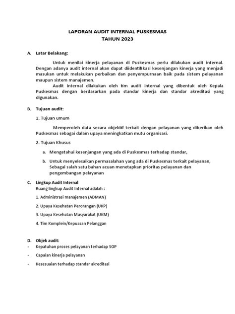 Laporan Audit Internal Puskesmas Pdf