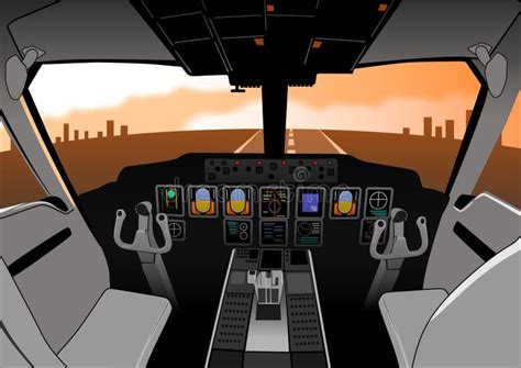 Airplane Cockpit Vector With Golden Sky View Stock Illustration