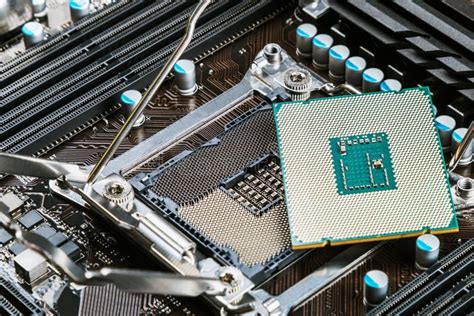 Cpu Socket And Processor On The Motherboard Stock Image Image Of