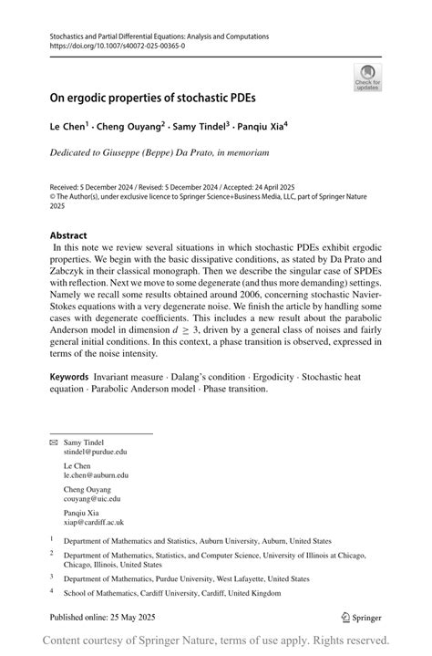 On Ergodic Properties Of Stochastic Pdes Request Pdf
