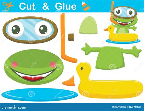 Funny Frog Cartoon Wearing Diving Glass On Duck Inflatable Ring