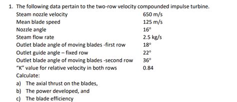 Solved The Following Data Pertain To The Two Row Velocity