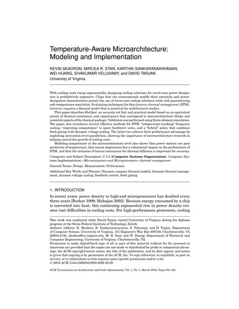 Pdf Temperature Aware Microarchitecture Modeling And Implementation