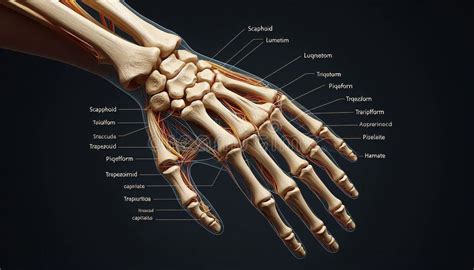 Anatomisches Diagramm Der Menschlichen Hand Mit Knochen Und Etiketten