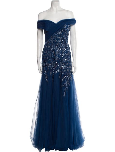 Terani Couture Lace Pattern Long Dress Blue Dresses Clothing