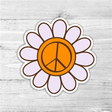 Orange Peace Sign Flower Retro Die Cut Sticker