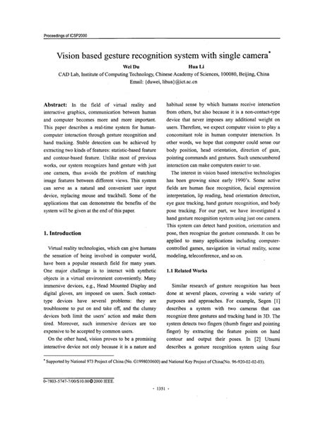 Pdf Vision Based Gesture Recognition System With Single Camera