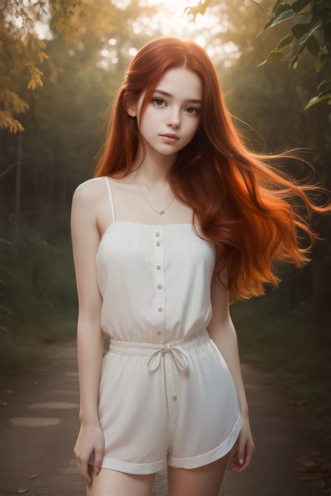 A Close Up Of A Woman With Red Hair Standing In A Forest Seaart Ai