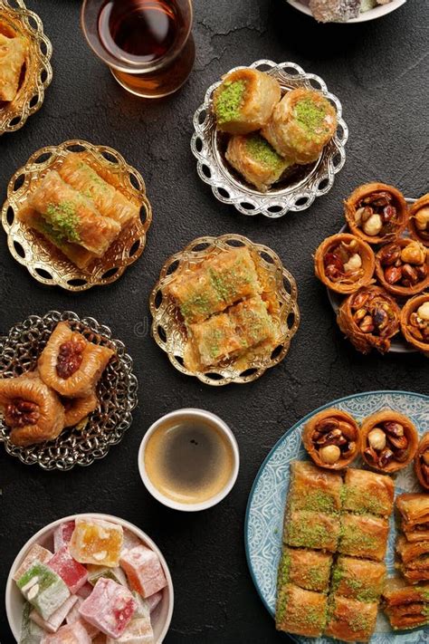 Exquisite Selection Of Traditional Middle Eastern Desserts Served With