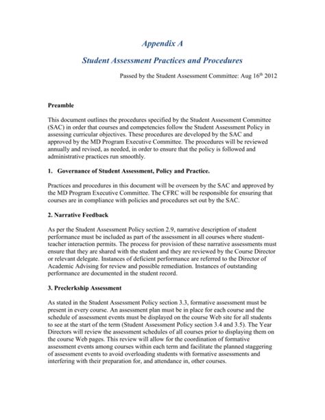 Student Assessment Practices And Procedures