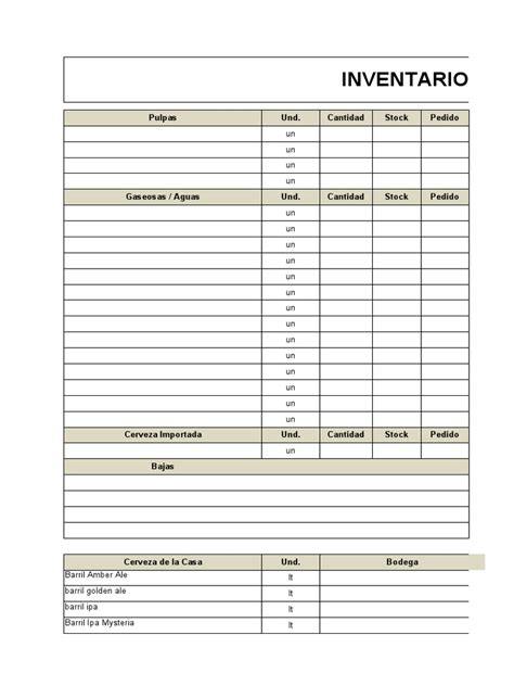 Formato De Inventario De Bebidas
