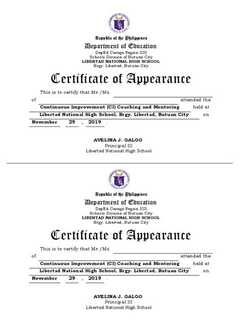 Deped Standard Format And Templates For Certificates Teacherph