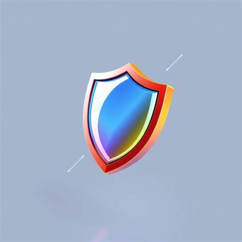 3d Iridescent Shield With Red And Yellow Outline On Blue Background Premium Ai Generated Image