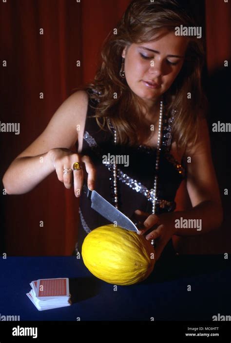 Stage Magic Playing Card In Melon The Magicians Assistant Cuts A