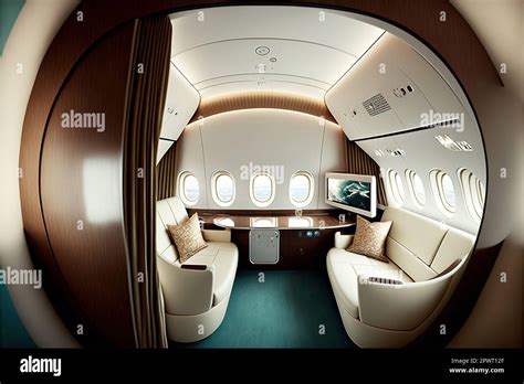 First Class Seats Inside A Boeing 747 8 Jumbo Jet Airplane From The