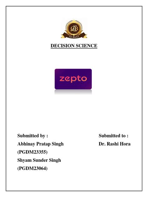 zepto assignment pdf business
