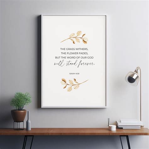 Isaiah 408 The Grass Withers The Flower Fades Scripture Poster Modern