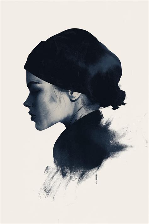 Minimalist Profile Portrait Black And White Woman Silhouette Art