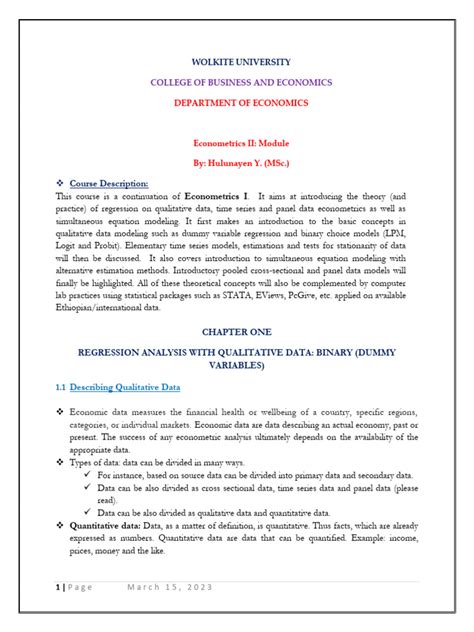 Chapter 1 Econometrics Pdf Dependent And Independent Variables
