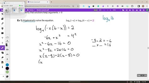 Math 30 1 Review Solving Logarthmic Equations Youtube
