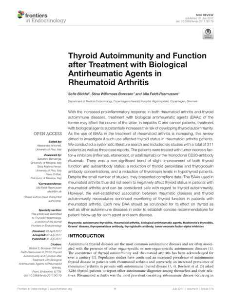 Pdf Thyroid Autoimmunity And Function After Treatment With Biological