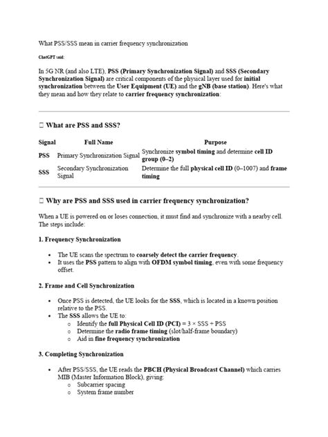 What Is The Difference Between The Pss Sss Of Carrier Synchronization