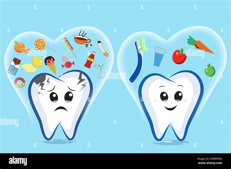 Healthy And Unhealthy Teeth And Different Products On Turquoise