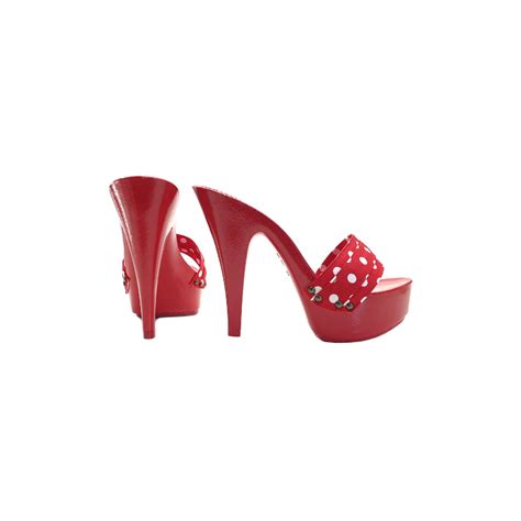 Sexy Red Clogs With Red Polka Dot Upper And 13 Cm High Heel Made In Italy