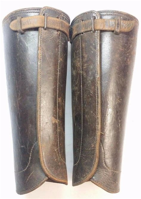Antique Leather Military Infantry Wwi Shin Guards Spats Leggings