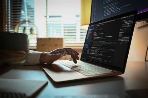 Closeup Male Programmer Hand Typing On Laptop Developing Artificial