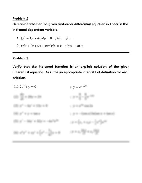 Solution Worksheet 1 Introduction To Ordinary Differential Equations